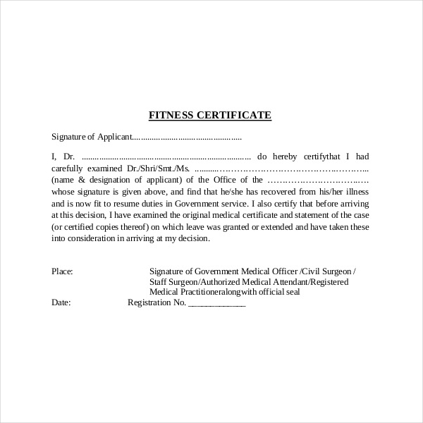 Health Fitness Certificate TUTORE ORG Master Of Documents