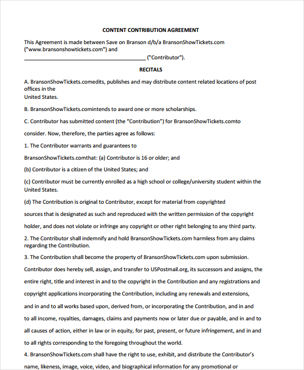 10+ Contribution Agreement Templates - PDF, DOC