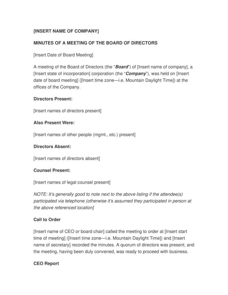 15 Corporate Minutes Of A Meeting Templates Word Pages PDF Google 