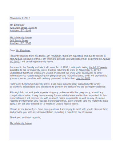 11+ Maternity Leave Letter Templates - PDF, Word