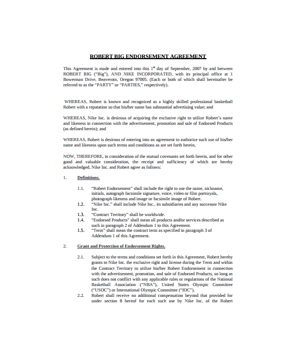 9+ Endorsement Agreement Templates - PDF