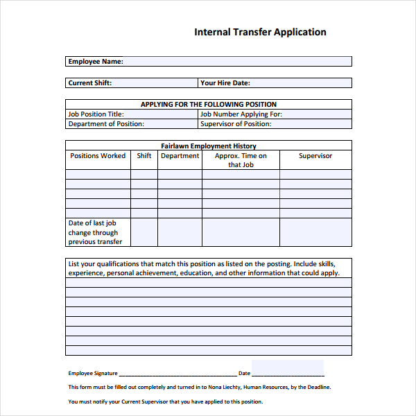 4+ Internal Application Form Templates - PDF