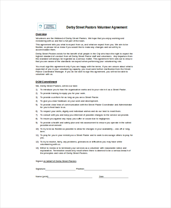 8+ Volunteer Agreement Templates - PDF, DOC