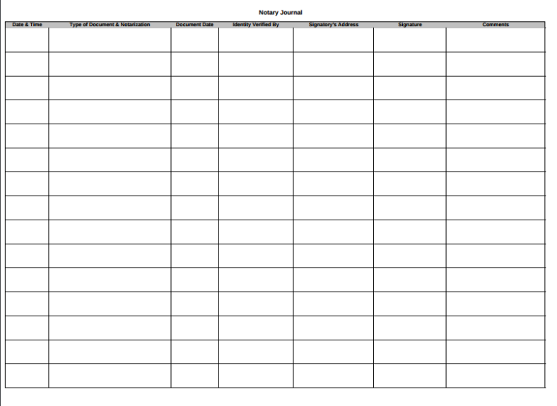 Free Printable Notary Log Template Printable Templates