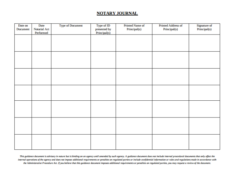 Free Printable Notary Log Sheet