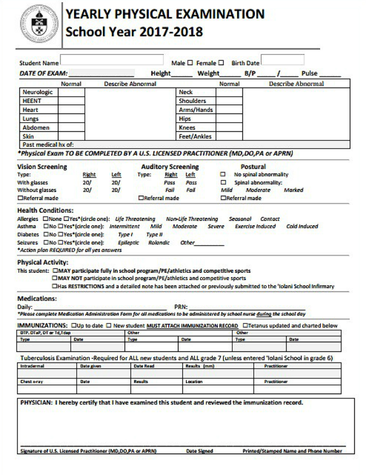 8+ Yearly Physical Form Templates - PDF | Free & Premium Templates