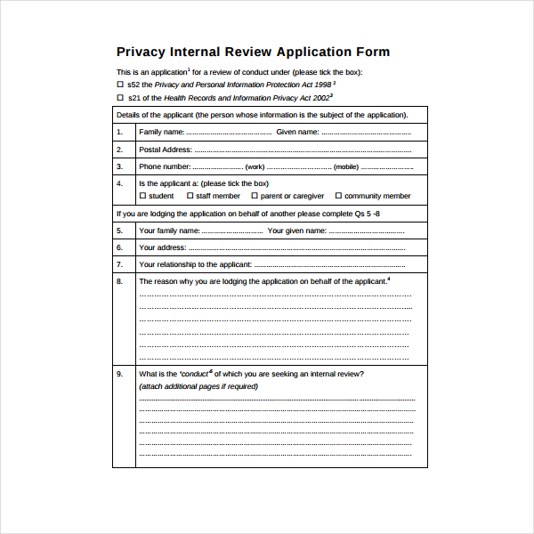 4+ Internal Application Form Templates - PDF