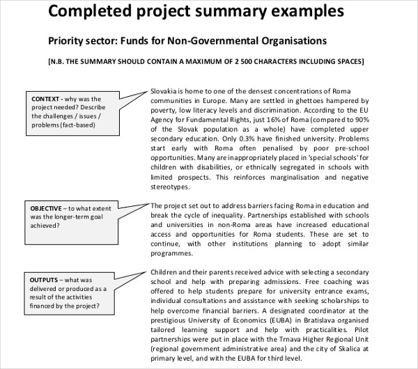 Example Of A Summary Mryn Ism