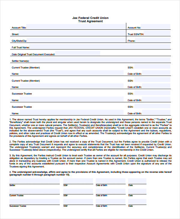16+ Printable Trust Agreement Templates - PDF, Google Docs, Apple Pages ...