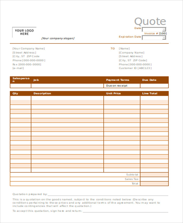 7 Catering Quote Templates PDF Word