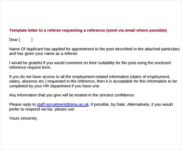 8+ Reference Request Letter Templates - Word, Pages, Google Docs ...
