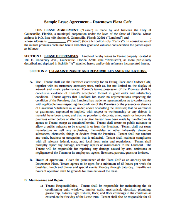 13+ Lease Agreement Templates for Restaurant, Cafe & Bakery - PDF, Word