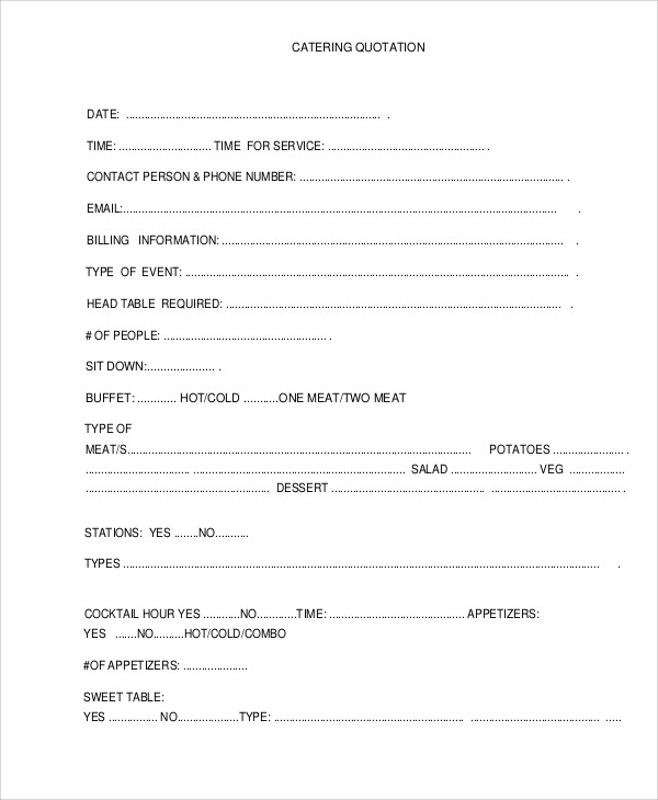 7 Catering Quote Templates PDF Word