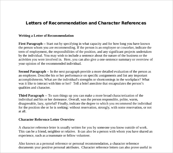 0+ Character Letters of Recommendation - PDF, DOC