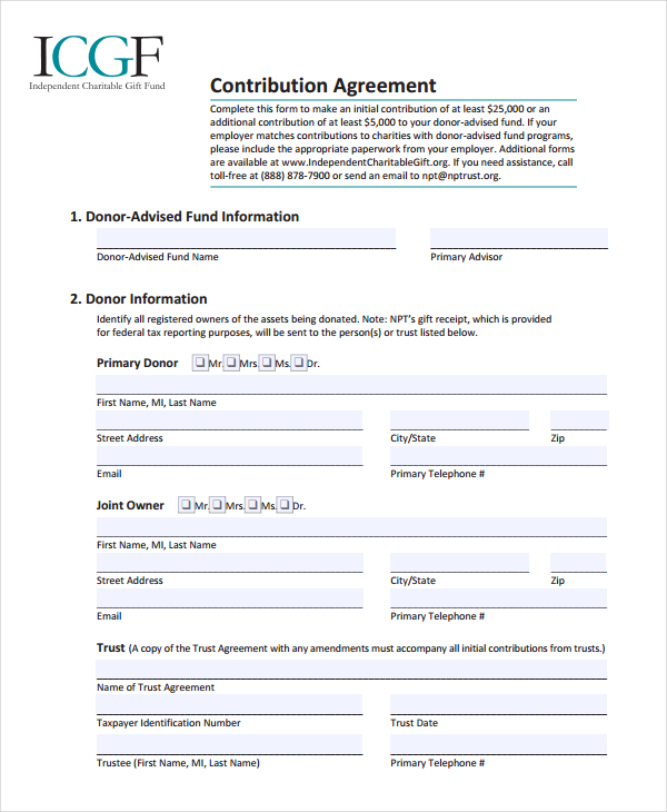 10+ Contribution Agreement Templates - PDF, DOC