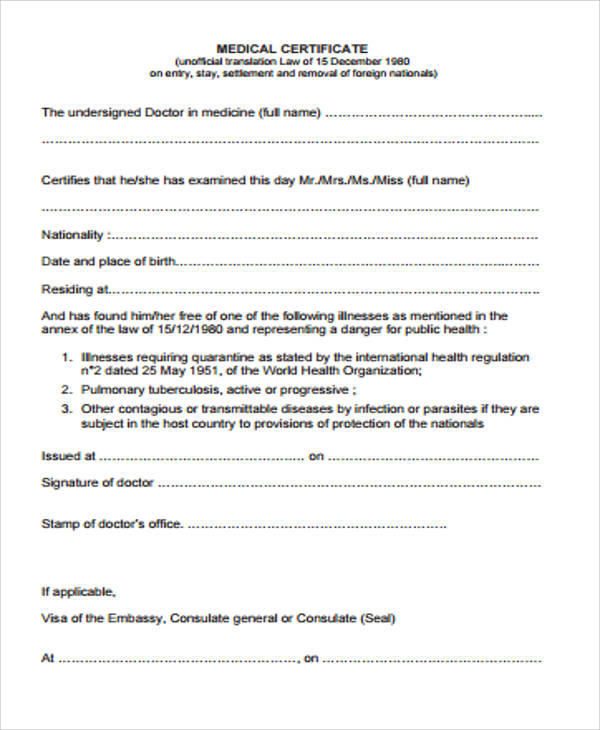 22 Medical Certificate Templates For Sick Leave PDF Docs Word
