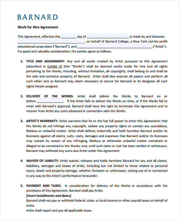 13 Work For Hire Agreement Templates PDF Word Apple Pages Google Docs