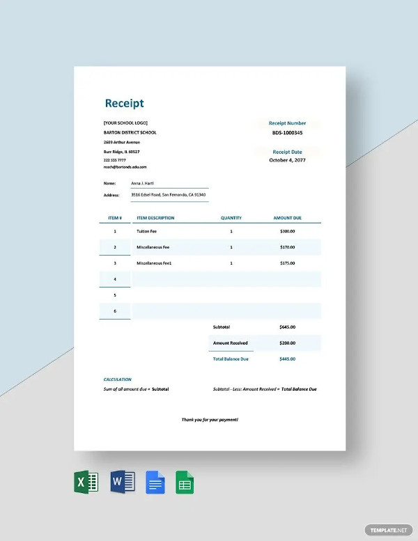 6+ Tuition Receipt Templates - PDF, Word