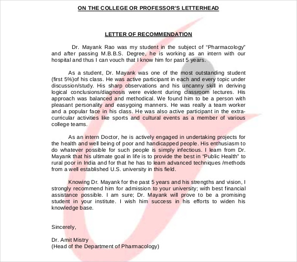 21+ Letter of Recommendation for Student - PDF, DOC