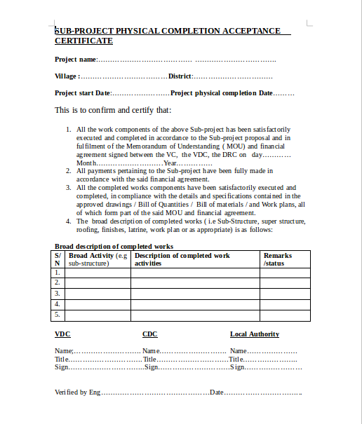 Project Handover Template