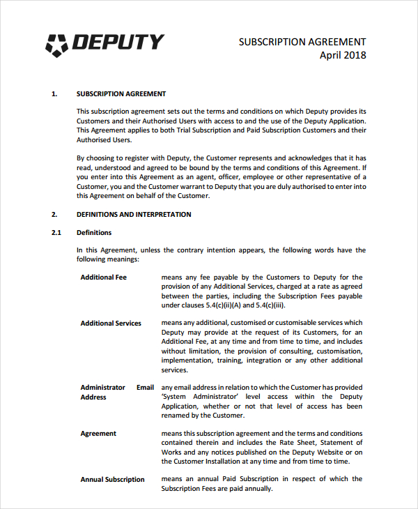 16+ Subscription Agreement Templates - PDF, Word, Apple Pages, Google Docs