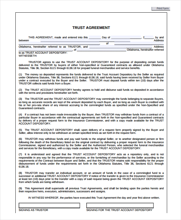 16+ Printable Trust Agreement Templates - PDF, Google Docs, Apple Pages ...