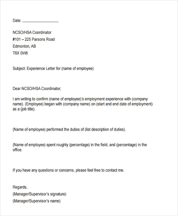 Work Experience Letter Samples Database Letter Template Collection