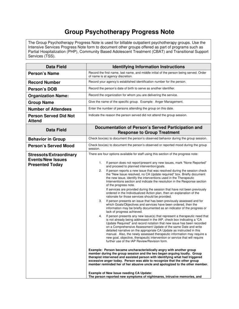 Psychotherapy Progress Note Template Pdf