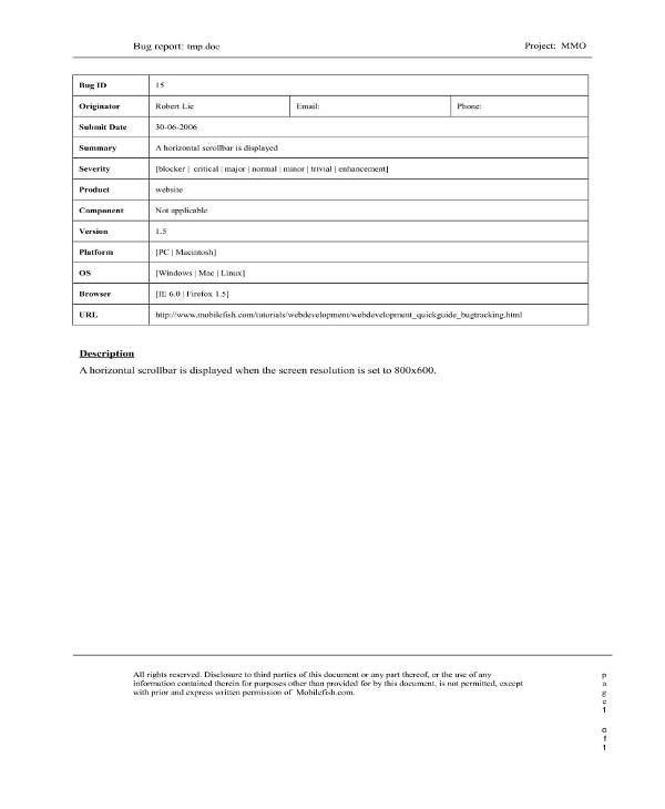 Excel Bug Report Sample Master Template