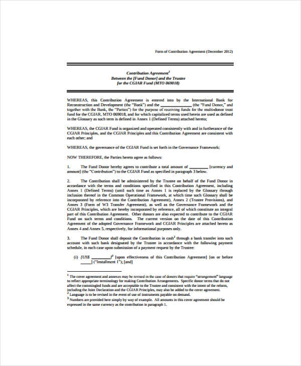 12+ Contribution Agreement Templates - PDF