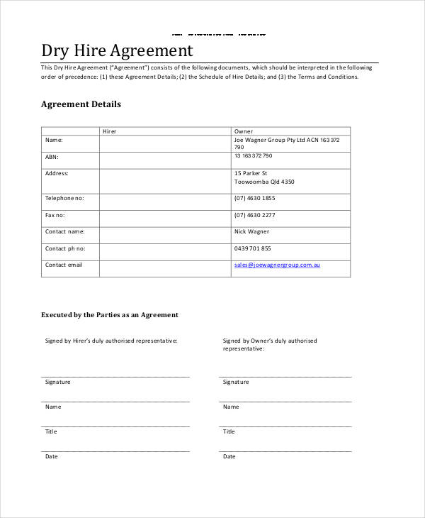 Free Equipment Hire Agreement Template Australia Printable Templates
