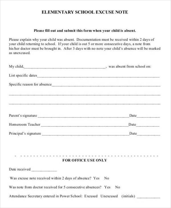 8+ School Excuse Note Templates - PDF