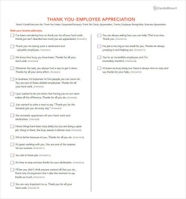 Employee Appreciation Note Ideas
