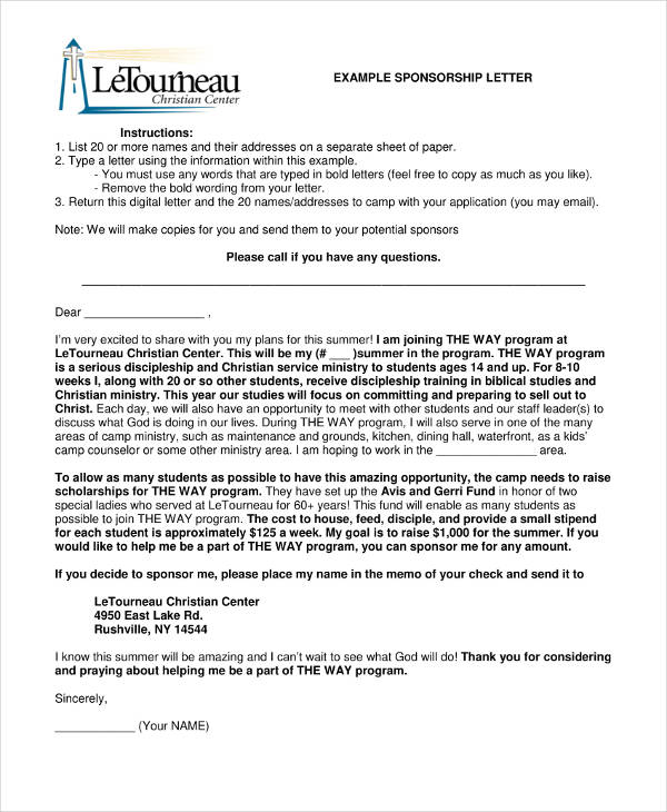 17+ Sample Sponsorship Letter Templates - PDF, DOC, Apple Pages, Google ...