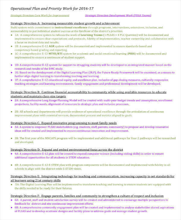 7 School Operational Plan Templates PDF Word