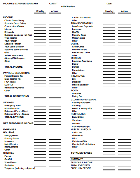 Expense Summary Template TUTORE ORG Master Of Documents