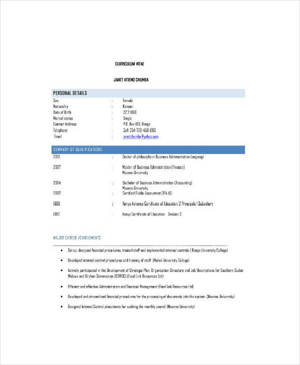 25+ CV Examples in PDF