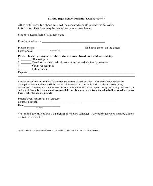 Free 13+ School Excuse Note Templates - PDF