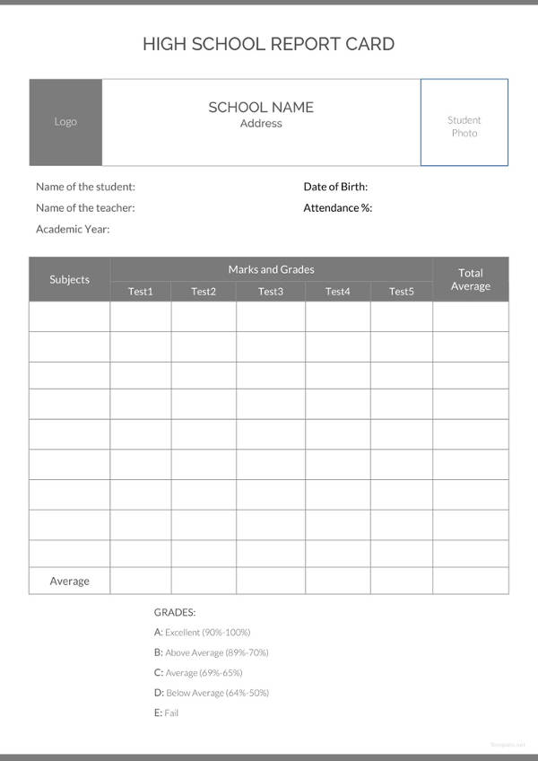 Free Report Card Template Pdf Printable Templates