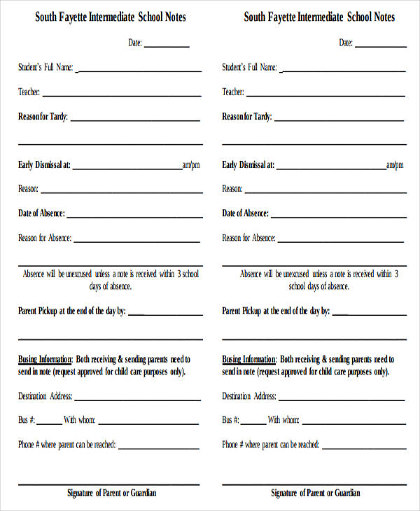 Free 13+ School Excuse Note Templates - PDF