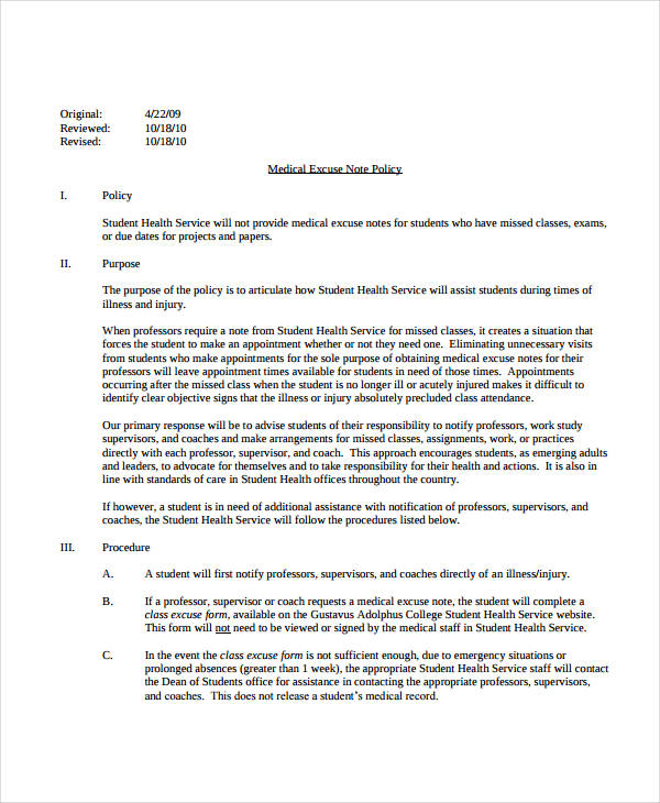 11+ Excuse Note Templates in PDF