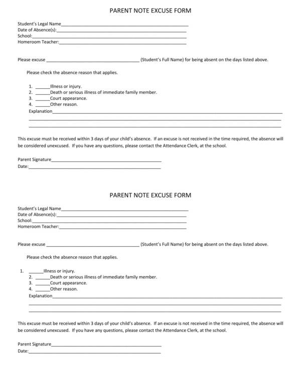 14+ Excuse Note Templates for Work & School - PDF