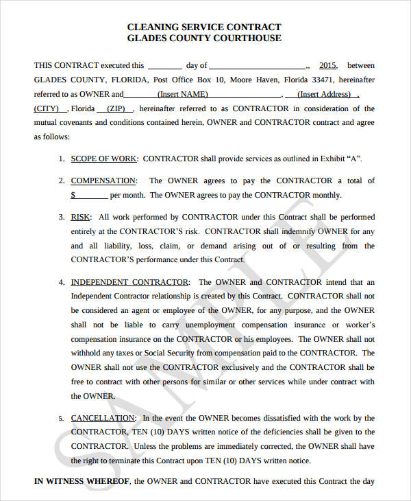 17 Cleaning Services Contract Templates Pages Docs Word Free 
