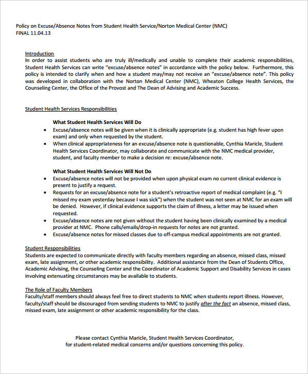 11+ Excuse Note Templates in PDF