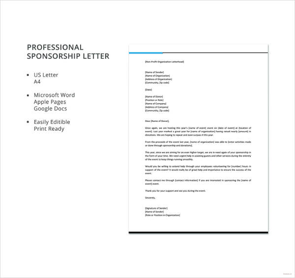 17+ Sample Sponsorship Letter Templates - PDF, DOC, Apple Pages, Google ...
