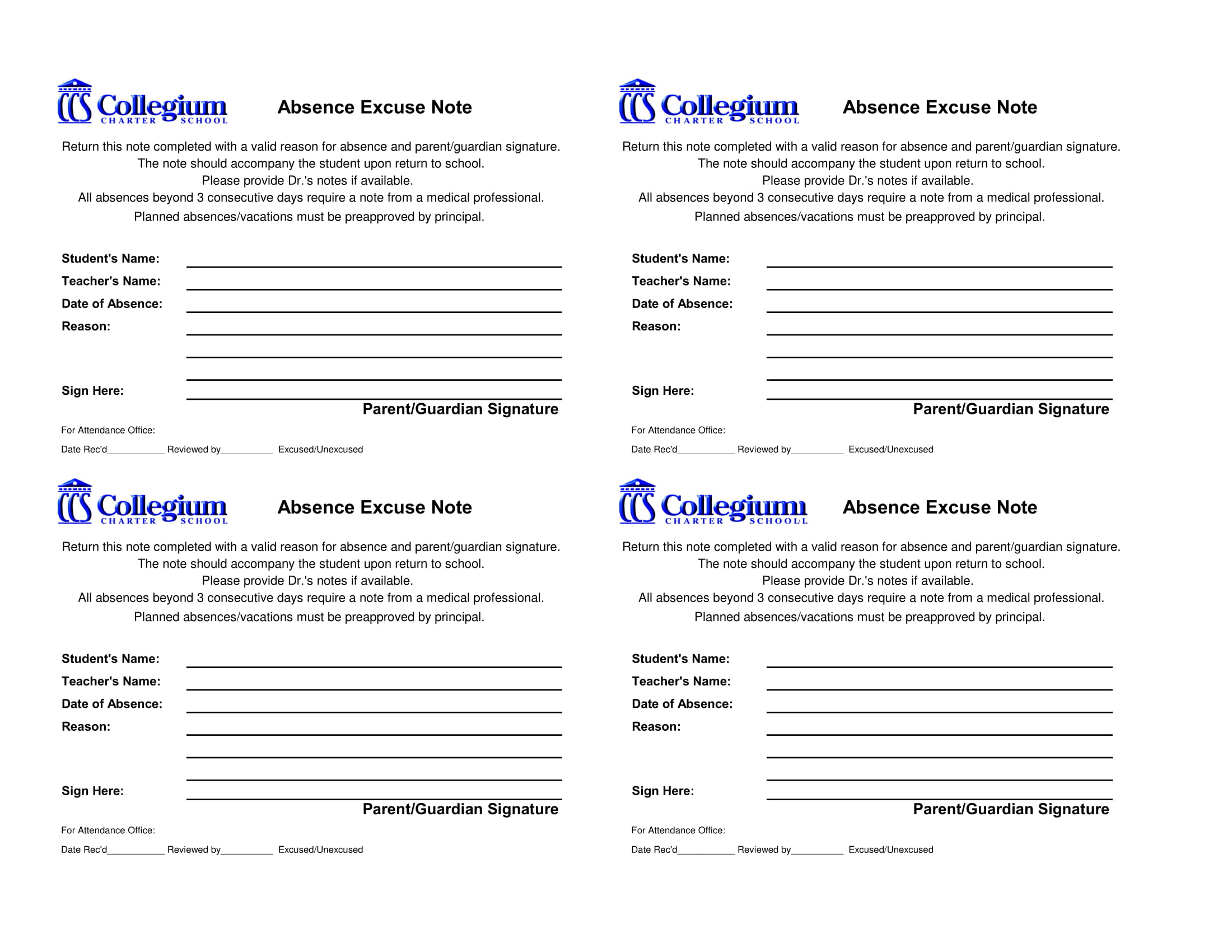 8 School Excuse Note Templates PDF