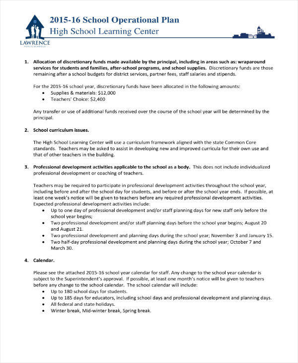 7+ School Operational Plan Templates - PDF, Word