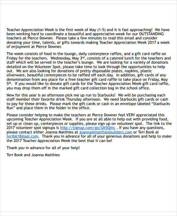 11+ Teacher Appreciation Letter Templates - PDF, DOC