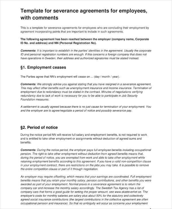 8 Sample Severance Agreement Templates PDF Docs Word