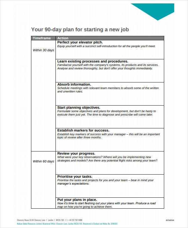 Sample 30 60 90 Day Plan For New Job Sample Templates